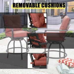 PatioFestival Outdoor Swivel Bar Stools Bar Height Patio Chair Set of 2 with Cushion & All Weather Steel Frame,Red