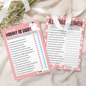 Pink A Little Boo is Almost Due Girl Baby Shower Games, Guess Who and All Things Halloween Matching Game (2 Game Bundle) - 20 Cards, Halloween Baby Shower