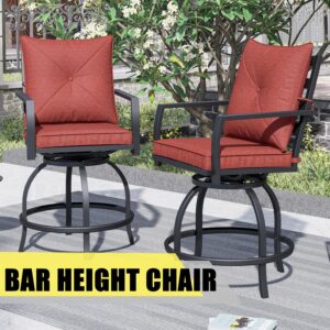 PatioFestival Outdoor Swivel Bar Stools Bar Height Patio Chair Set of 2 with Cushion & All Weather Steel Frame,Red