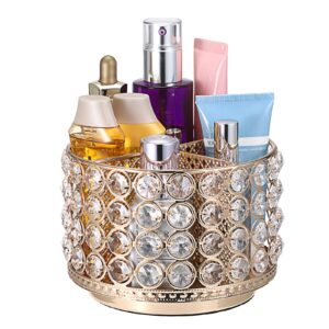 Hipiwe Crystal Vanity Organizer 360 Rotating Makeup Brush Holder Spinning Cosmetic Brushes Display Holder Gold Vanity Storage Holder Multi-Functional Desk Organizer for Eyebrow Pen Pencil, 4-Slot