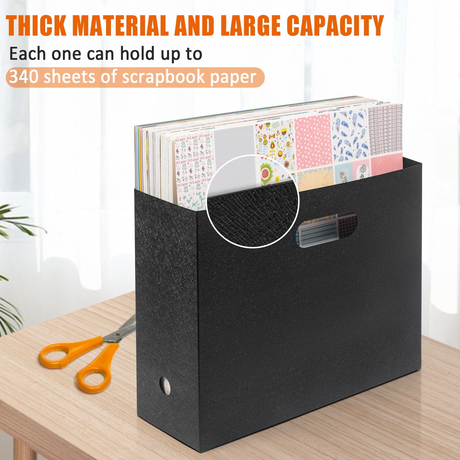 Foldable Scrapbook Paper Storage Organizer, 12x12 Scrapbook Paper Storage, Plastic File Organizer, Black, 3 Pack