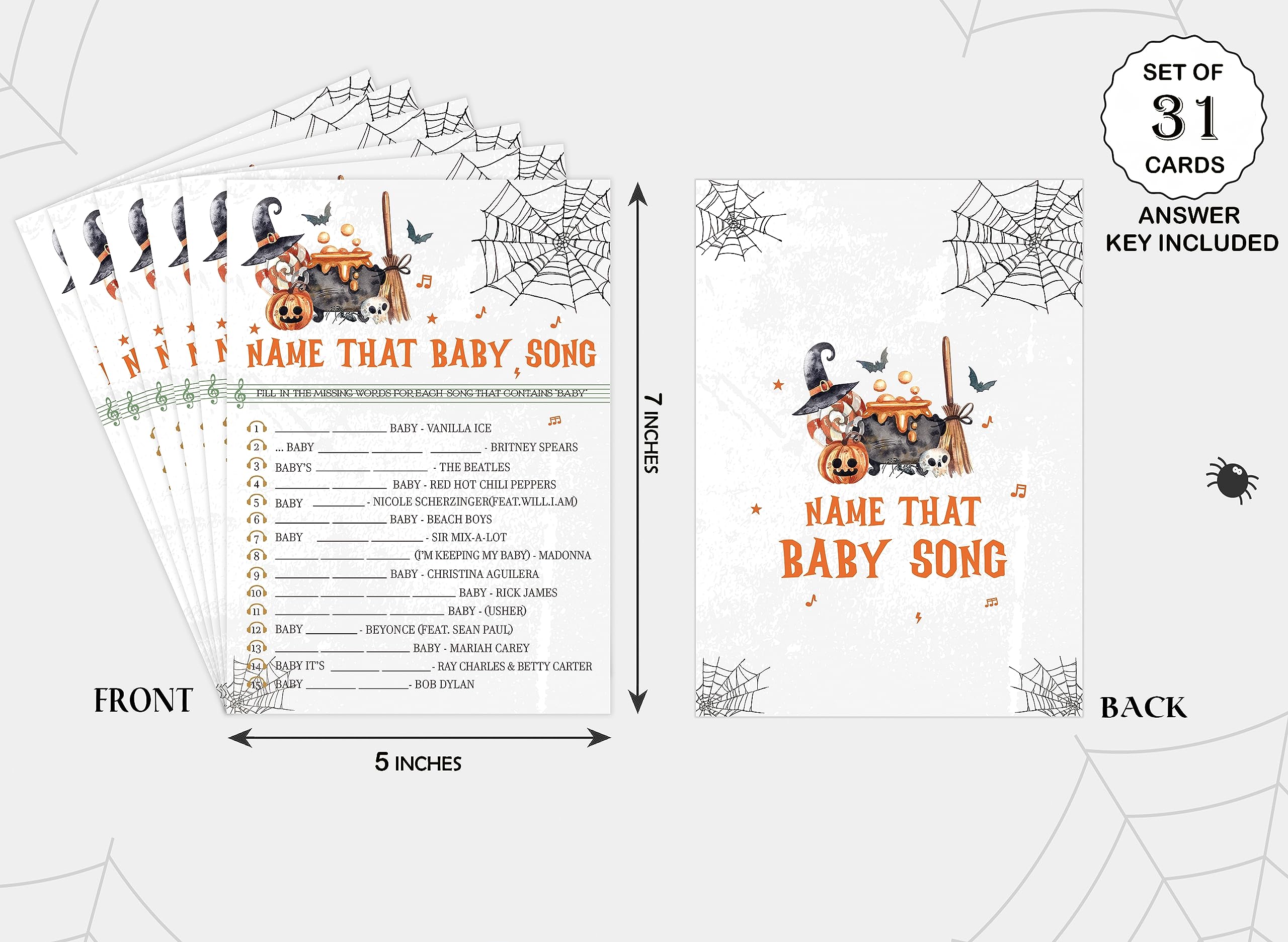 Halloween Name That Baby Song Game, Halloween Game for Baby Shower, Baby Shower Decorations, Fall Gender Reveal Party Supplies, 30 Game Cards and 1 Answer Key - WY08