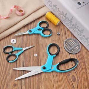 Asdirne Fabric Scissors, Scissors Set with Sharp Stainless Steel Blade and Soft Handles, Including Sewing Scissors, Craft Scissors and Embroidery Scissors, 3PCs, Blue/Black