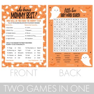 Orange Little Boo is Almost Due Halloween Baby Shower Party Games - Who Knows Mommy Best and Word Search (2 Activity Game Bundle) - Set of 20 Player Cards