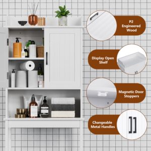 VEIKOU Over-The-Toilet Storage, Bathroom Cabinet Over Toilet, Freestanding Over The Toilet Storage Cabinet w/Adjustable Shelf & Storage Rack, White