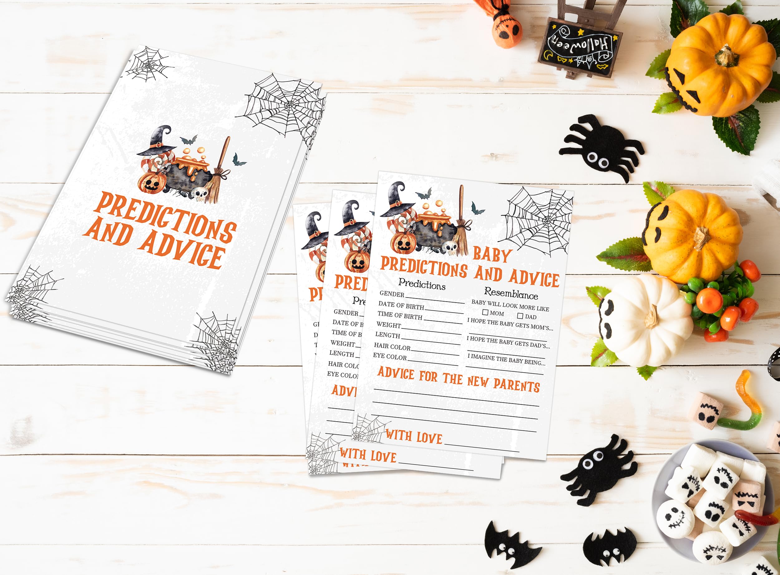 Halloween Baby Shower Prediction and Advice Cards, Halloween Game for Baby Shower, Baby Shower Decorations, Fall Gender Reveal Party Supplies, Set of 30 Cards - WY12