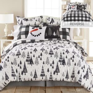 levtex home merry & bright collection - northern star duvet cover set - king duvet cover (106 x 94in.) + two king pillow cases (36 x 20in.) - holiday pine trees - black and white - microfiber