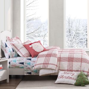 Levtex Home - Peppermint Plaid Christmas Duvet Cover Set - King Holiday Duvet Cover 106x94 and Two King Pillow Cases 20x36 - Red, Cream - Waffle Plaid - Cotton