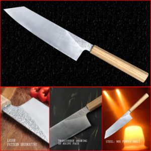 TAIE Kitchen Knife 8 Inch Japanese Bunka Knife High Carbon Powder Forge Stainless Steel 905 Blade With 62 HRC Natural Ash Wood Handle Light Weight Comfortable Grip 210mm