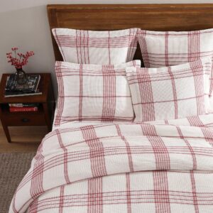 Levtex Home - Peppermint Plaid Christmas Duvet Cover Set - King Holiday Duvet Cover 106x94 and Two King Pillow Cases 20x36 - Red, Cream - Waffle Plaid - Cotton