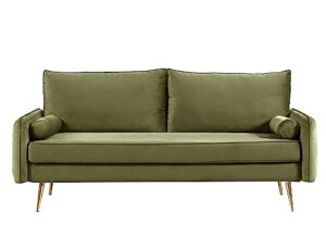 container furniture direct kent modern sofa, european style velvet living room furniture with tapered legs, vintage flair, and sleek design, couch, olive green