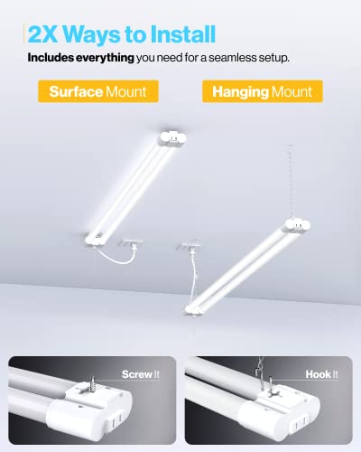 Sunco Linkable LED Utility Shop Light, 4500 LM, 5000K Daylight, 4 FT, 48 Inch Integrated Fixture for Garage, 40W Equivalent 150W, Surface + Suspension Mount, White