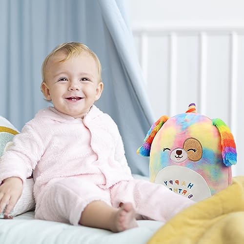 LSYEE 8’‘ Happy Birthday Dog Plush Rainbow Birthday Dog Plush Pillow Soft Puppy Plush Toy Cute Dog Stuffed Animal Home Room Decoration Birthday Gift for Kids Toddlers