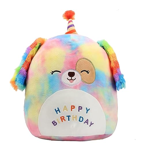 LSYEE 8’‘ Happy Birthday Dog Plush Rainbow Birthday Dog Plush Pillow Soft Puppy Plush Toy Cute Dog Stuffed Animal Home Room Decoration Birthday Gift for Kids Toddlers