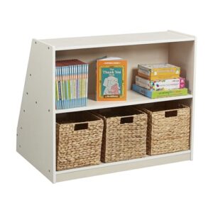 ECR4Kids Double-Sided Mobile Book Display with Storage, Classroom Bookshelf, White Wash