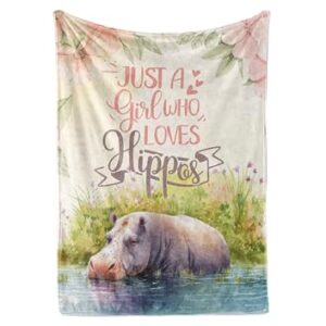 InnoBeta Hippopotamus Gifts Blanket for Girl, Hippo Lover Ask Flannel Throw Blanket for Girl, Funny Kid Daughter Unique Birthday for Her- Just A Girl Who Loves Hippos