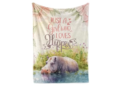 InnoBeta Hippopotamus Gifts Blanket for Girl, Hippo Lover Ask Flannel Throw Blanket for Girl, Funny Kid Daughter Unique Birthday for Her- Just A Girl Who Loves Hippos