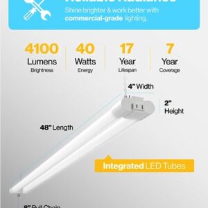 Sunco Linkable LED Utility Shop Light, 4500 LM, 5000K Daylight, 4 FT, 48 Inch Integrated Fixture for Garage, 40W Equivalent 150W, Surface + Suspension Mount, White