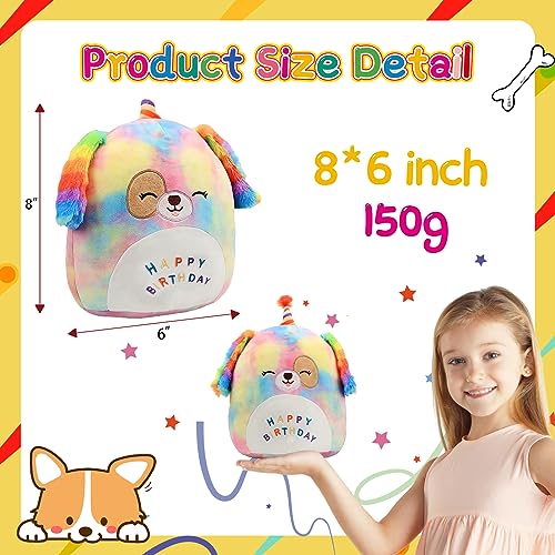 LSYEE 8’‘ Happy Birthday Dog Plush Rainbow Birthday Dog Plush Pillow Soft Puppy Plush Toy Cute Dog Stuffed Animal Home Room Decoration Birthday Gift for Kids Toddlers