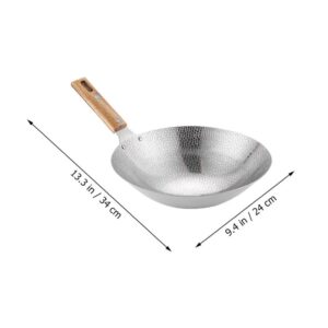 Luxshiny Wok Pan Non-stick Stainless Steel Stir Fry Pans With Wooden Handle 24cm Traditional Hand Hammered Round Bottom Woks Cooking Pot Cookware For Gas Induction Or Electric Stove