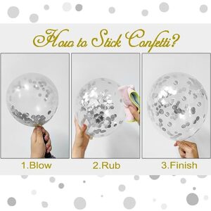 NEBURORA White and Silver Confetti Balloons 60pcs 12inch White Metallic Silver Confetti Balloons for Wedding Engagement Graduation Birthday Baby Shower Party Decorations