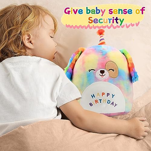 LSYEE 8’‘ Happy Birthday Dog Plush Rainbow Birthday Dog Plush Pillow Soft Puppy Plush Toy Cute Dog Stuffed Animal Home Room Decoration Birthday Gift for Kids Toddlers