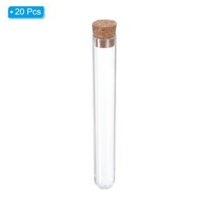 PATIKIL 9ml Plastic Test Tubes with Cork Stoppers, 20Pcs 100x15mm Tubes for Scientific Party Decoration Candy Bead Storage Bath Salt Lab Use, Clear