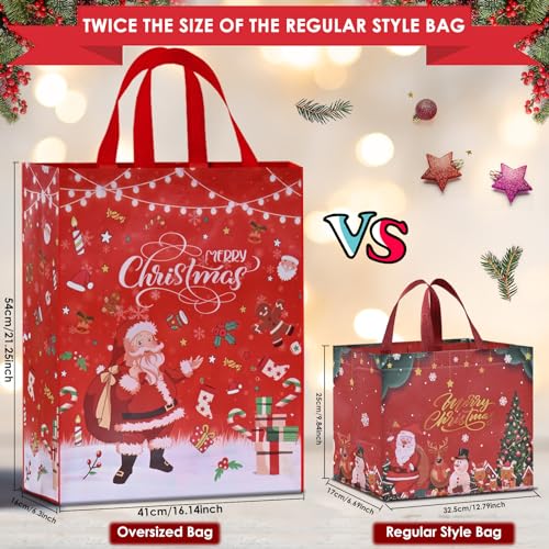 AhfuLife 4PCS Extra Large Christmas Gift Bags, 21.2'' x 16.1''x 6.3'', Jumbo Christmas Tote Bags with Handles, Reusable Non-woven Christmas Shopping Bags for New Year, Xmas's Party Supplies Decoration