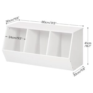 HOOBRO Toy Storage Cubby, Kids Bookshelf, Stackable 3-Bin Toy Storage Cabinet, Bookcase Footboard, Children's Toy Shelf, Hallway, White WT30CW01