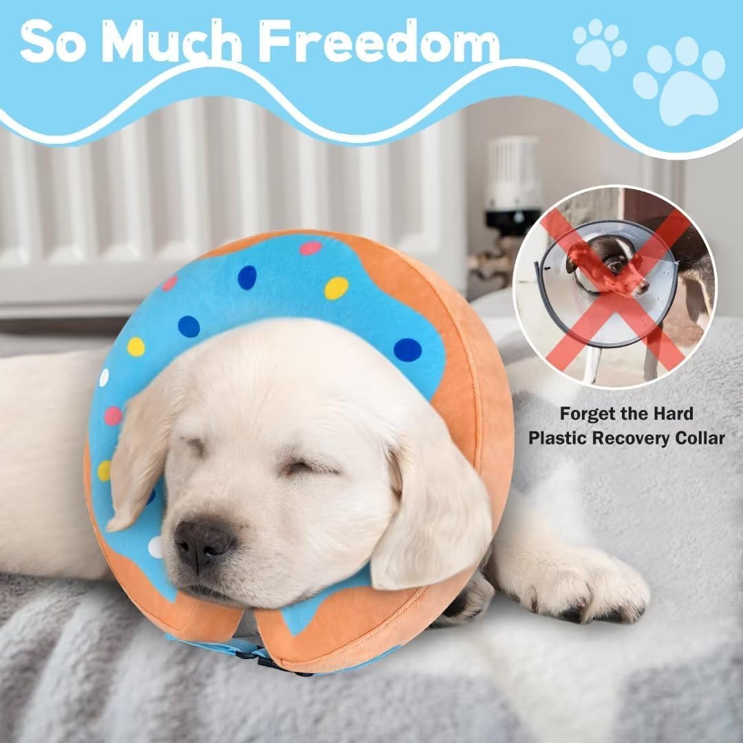 Inflatable Dog Collar Dog Donut Cone Collar Soft Recovery Pet Cone for Small Medium Large Dogs Cats Adjustable Donut Cone for Post Surgery Recovery-XL