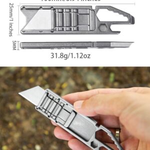 Tenchilon T394 Utility Knife, 10-in-1 Multi-Tool Retractable Pocket Knife, 3.94 inches Titanium Handle with Pry Bar, 10pcs Extra Replaceable SK5 Blades, Keychain Carry Box Cardboard Cutter EDC Knives