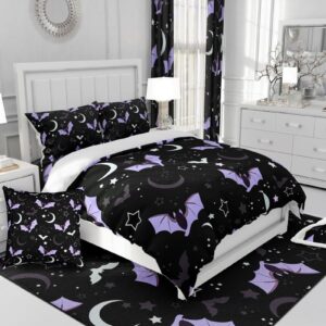 Erosebridal Purple Bats Halloween Decoration Moon Duvet Cover Glitter Stars Galaxy Bedding Set Cartoon Bat Gothic Comforter Cover Queen,Spooky Dark Shadows Silhouette Halloween Decorations Indoor