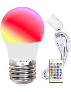 fusmye color changing light bulb with 11.48ft cord,remote control,rgb white 3w led 16 color choices,for holiday home decoration,indoor and outdoor romantic colorful atmosphere