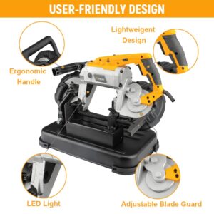 Hoteche Portable Band Saw 9.2-Amp 5-Inch Cutting Capacity Variable Speed Compact Band Saw with Stand for Woodworking and Metalworking