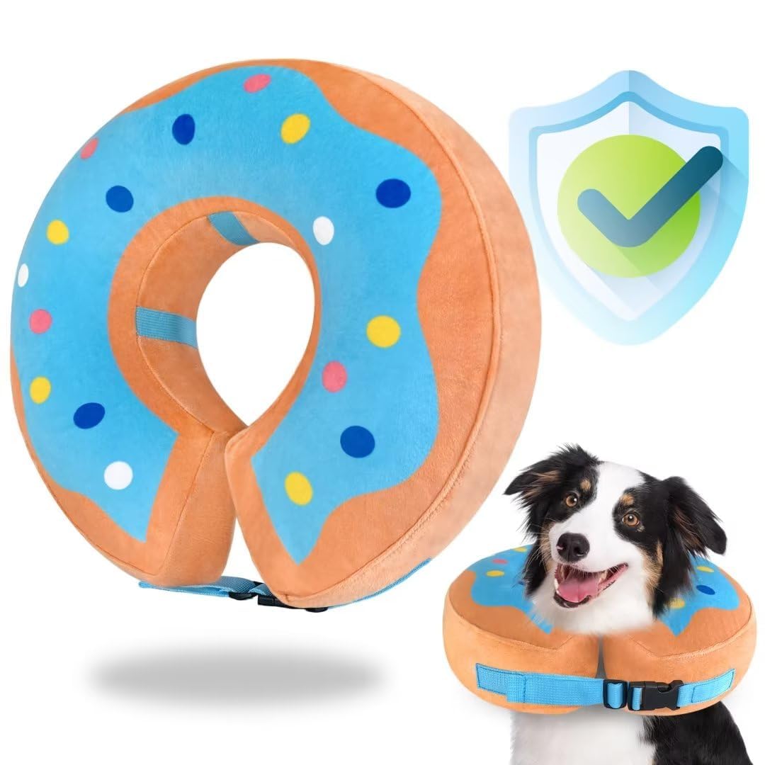 Inflatable Dog Collar Dog Donut Cone Collar Soft Recovery Pet Cone for Small Medium Large Dogs Cats Adjustable Donut Cone for Post Surgery Recovery-XL