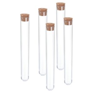 patikil 30ml plastic test tubes with cork stoppers, 5pcs 150x20mm tubes for scientific party decoration candy bead storage bath salt lab use, clear