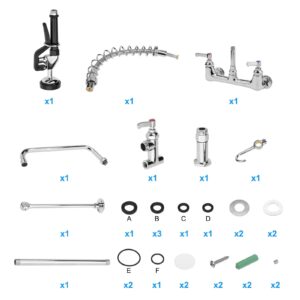 uxcell Commercial Sink Faucet with Pre-Rinse Sprayer, Wall Mount Faucet with 12" Swivel Spout 8" Center 36" Height Pre Rinse Faucet for Chrome Solid Brass