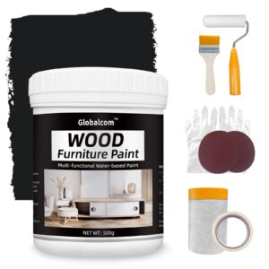 globalcom acrylic wood paint for furniture black, home decor paint for wood, water-based chalk style paint for wood furniture, non-toxic & odorless (17 oz, black)