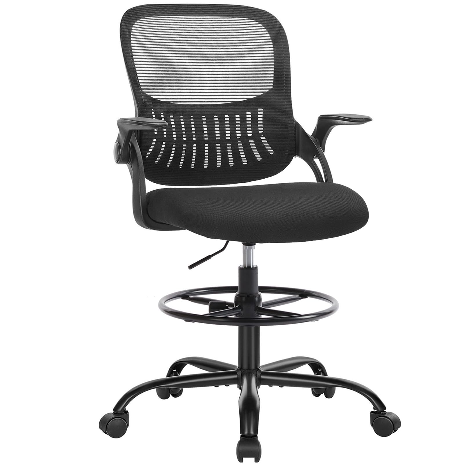 SMUG Drafting Chair, Tall Office Chair Tall Standing Desk Chair Counter Height Adjustable Office Chair with Flip-up Arms, Mid Back Mesh Office Drafting Chairs, Black