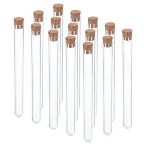 patikil 13ml plastic test tubes with cork stoppers, 15pcs 150x15mm tubes for scientific party decoration candy bead storage bath salt lab use, clear