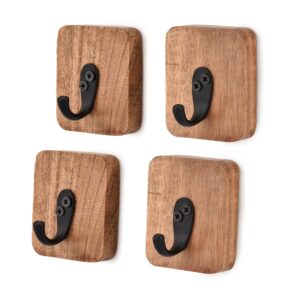 edhas acacia wood natural 4 pcs wall mounted rustic decorative coat hook for hanging coat clothes hat bag purse and towel (3" x 2.5" x 0.75")