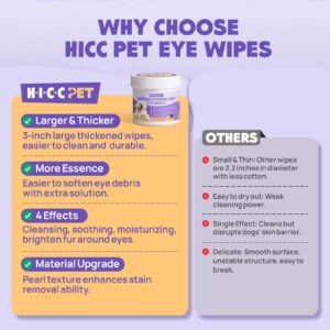 HICC PET Eyes Wipes for Dogs & Cats - Gently Remove Tear Stain, Eye Debris, Discharge, Mucus Secretions - Coconut Oil Pet Cleaning Grooming Deodorizing Wipes for Eyes, Wrinkle, Face - 100pcs