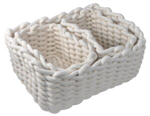 stor-all cotton woven baskets for organizing, storage baskets for shelves, woven baskets for storage, small laundry baskets, 3 pack (white)