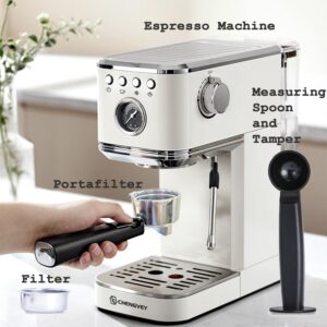 Espresso Machine 20 Bar, Stainless Steel Iced Coffee Maker, Professional Espresso Maker with Milk Frother Steam Wand, Compact Coffee Machine, Gift for Dad or Mom CCHENGVEY