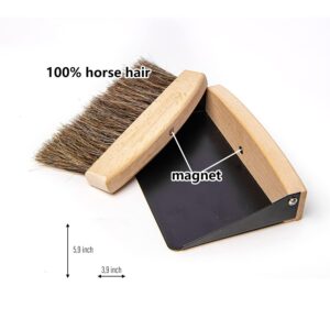 Broom and Dustpan Set - Small Broom and Dustpan Set, Perfect for Tiny Spaces and Quick Table Cleanups - Mini Broom and Dustpan Set, Wood Hand Broom with Natural Horsehair Bristles(5.9 x 3.9 inches)