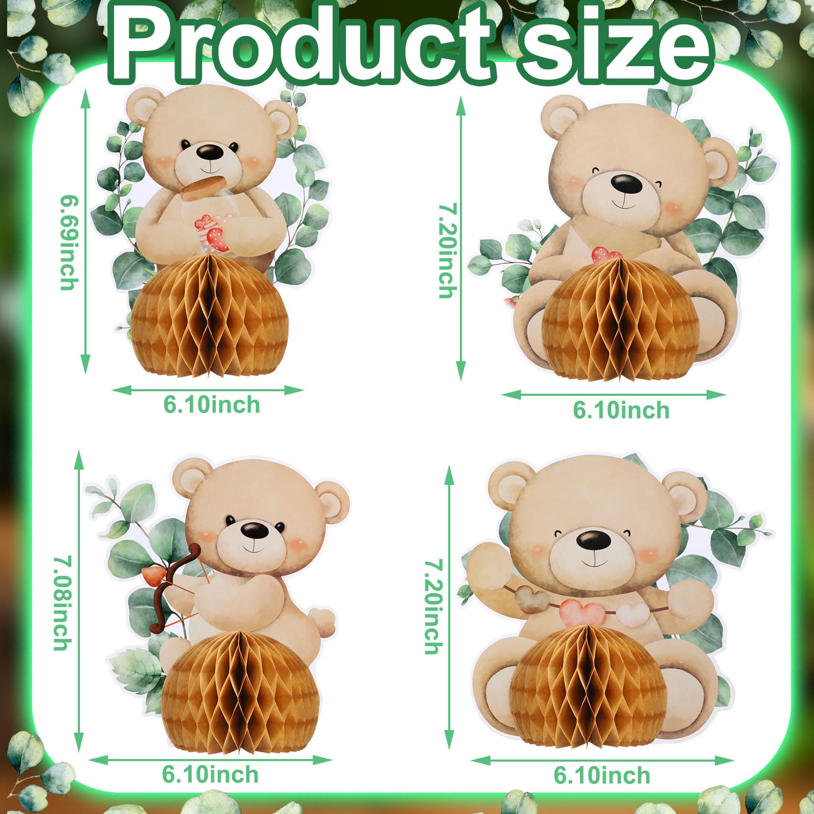 Hiboom 8 Pcs Bear Baby Shower Honeycomb Centerpieces Bear Baby Shower Party Supplies Bear Baby Shower Decorations Party Centerpieces Paper Fan Table Topper Honeycomb for Birthday Wedding Party