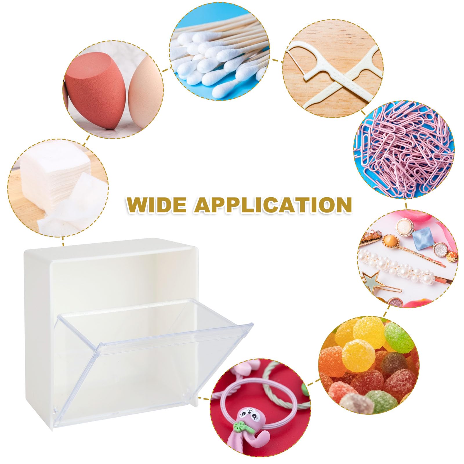 ABuff 10 Pack Wall Mounted Cotton Pads Holder Dispenser Self Adhesive Qtip Holder Small Acrylic Organizers and Storage Box for Cotton Ball, White Qtip Holder with Lid for Bathroom, 3.35 x 3.35 x 1.8In