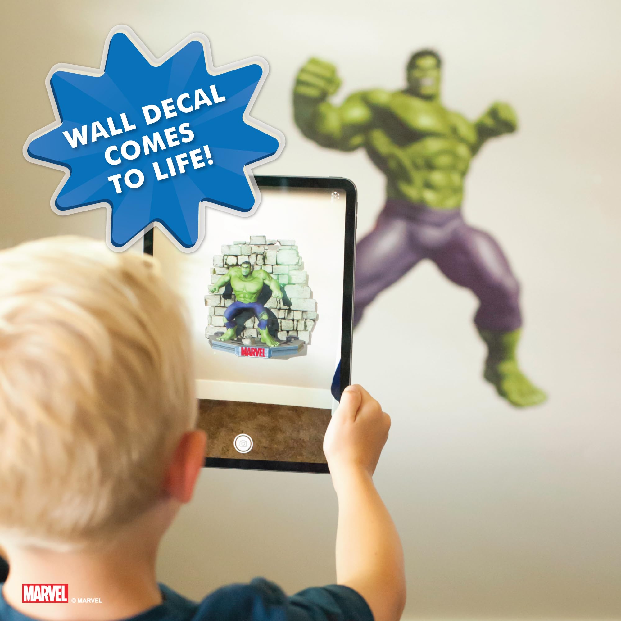 Wall Palz Marvel Incredible Hulk Wall Decals - 25" Augmented Reality Avengers Hulk Bedroom Wall Decor Peel and Stick Vinyl Wall Stickers