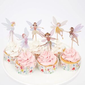 samoka fairy cupcake topper,24 pcs birthday party cupcake topper,fairy theme party decoration,wing angel fairy cake topper,ballet dancer cake decorations,baby shower supplies fairy wedding decorations