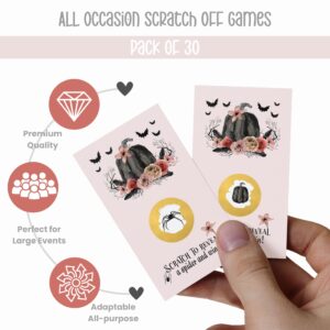 Gothic Pumpkin Scratch Off Cards (30 Pack) Halloween Bridal Shower Games, Spooky Wedding Favors Little Boo Baby Shower Scratch Off Game Favors Pink and Black Raffle Prize Drawings